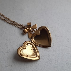 Vintage Heart Locket, Bow Locket, Art Nouveau Locket, Bohemian Heart ...