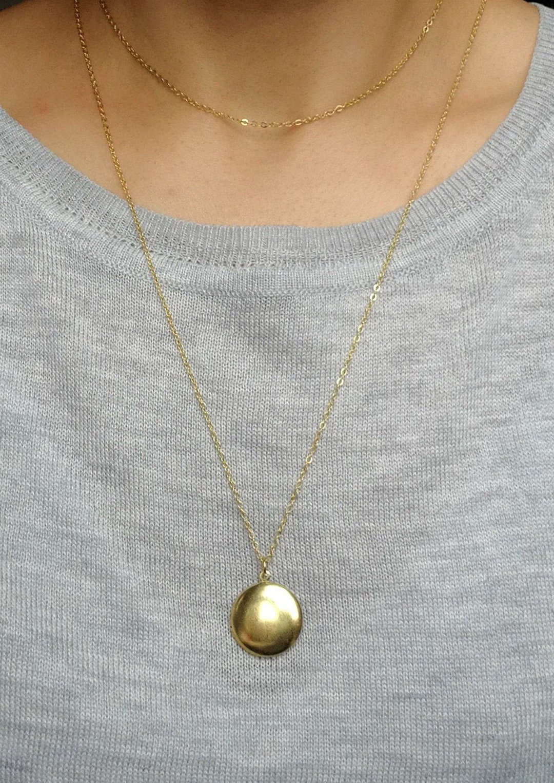 Small Brass Locket Necklace, Brass Locket Necklace, Small Round Locket ...