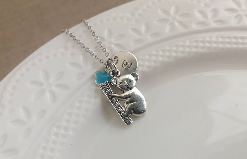 Koala NecklaceInitial Necklace Silver Koala Necklace Koala | Etsy