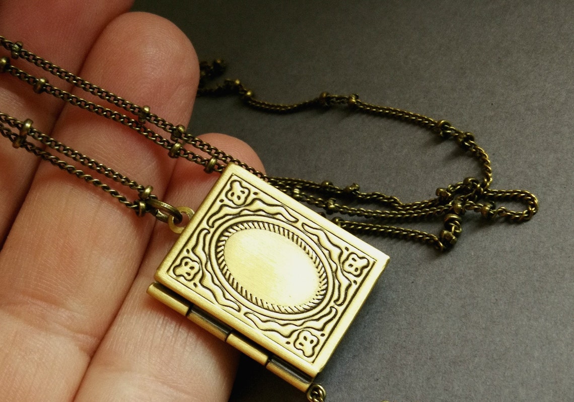 Vintage Book Locket Necklace. Small Book Locket. Antique Gold | Etsy