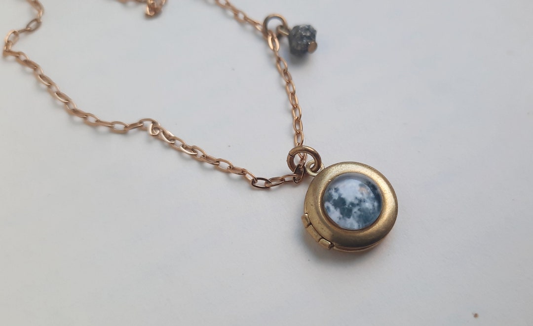 Moon Locket Necklace. Celestial Locket. Tiny Locket Necklace. Brass ...