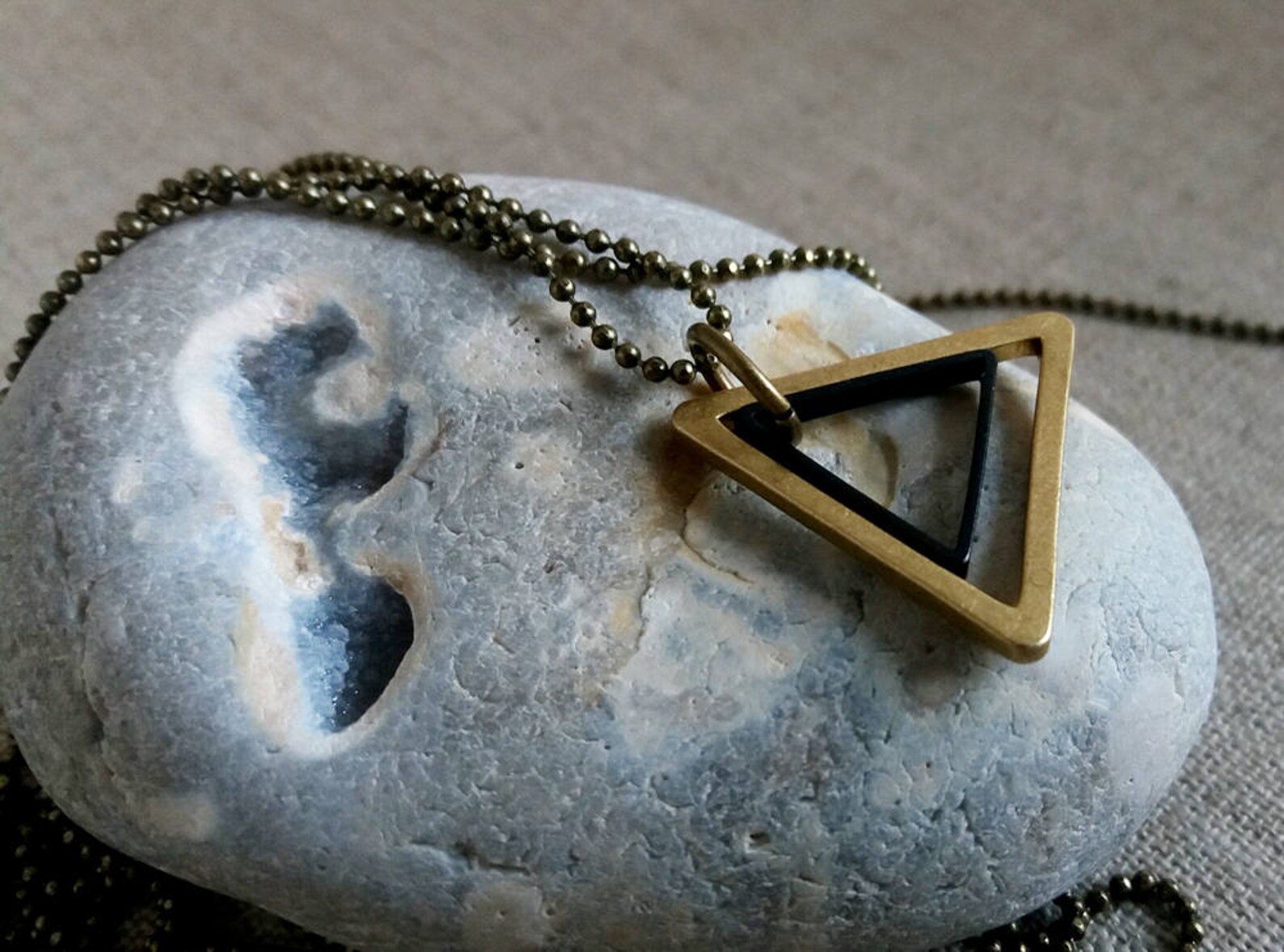 Brass Triangle Necklace. Double Triangle Necklace. Unisex - Etsy