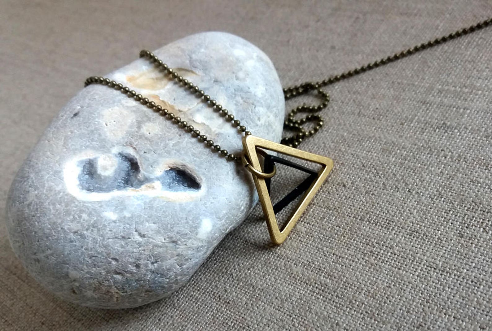 Brass Triangle Necklace. Double Triangle Necklace. Unisex - Etsy