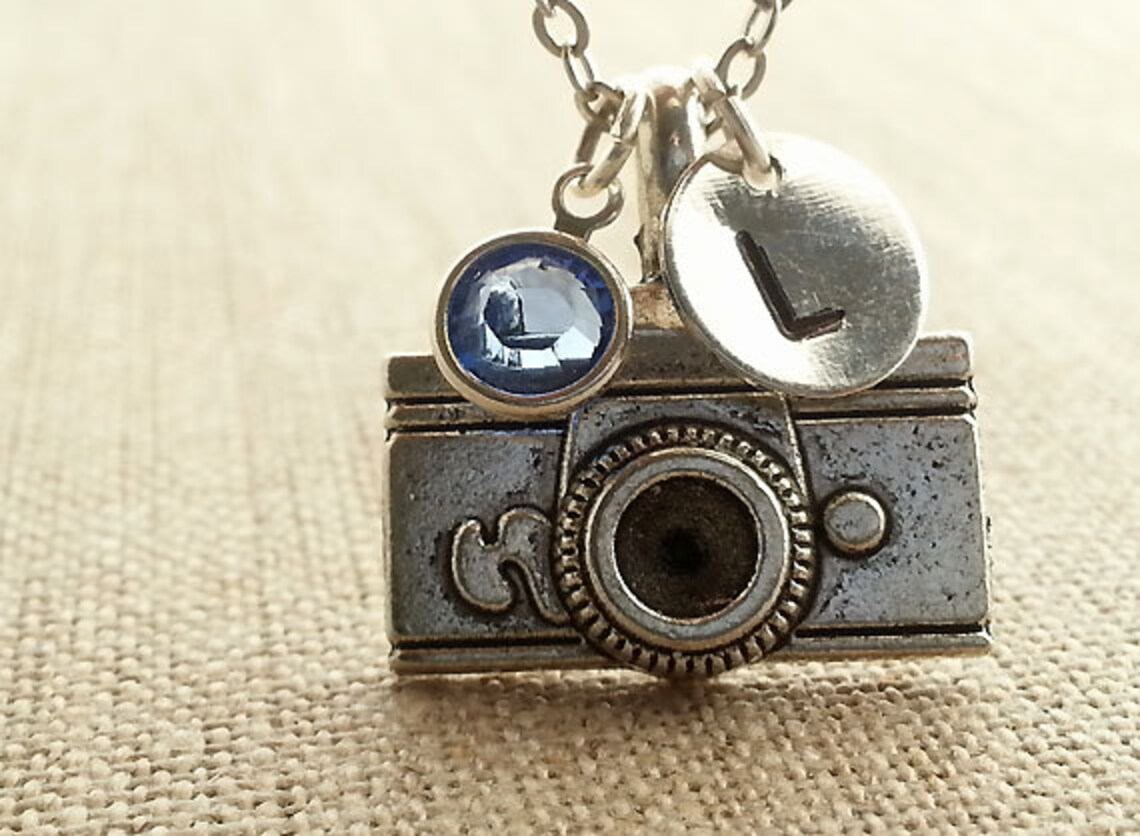 Initial Necklace. Silver Camera Necklace. Swarovski - Etsy