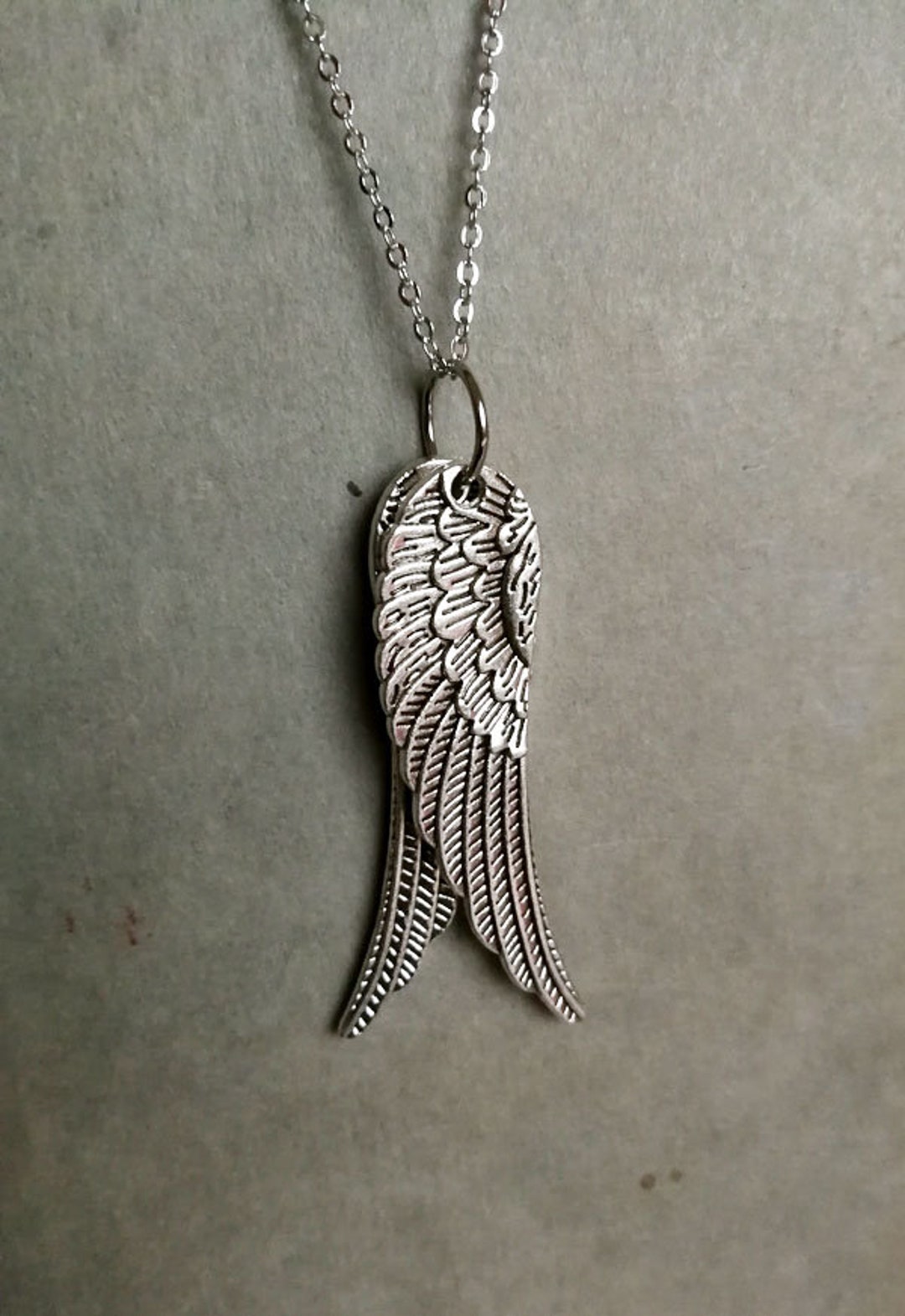 Silver Wing Necklace. Silver Double Wing Pendant. Large Wing Pendant ...