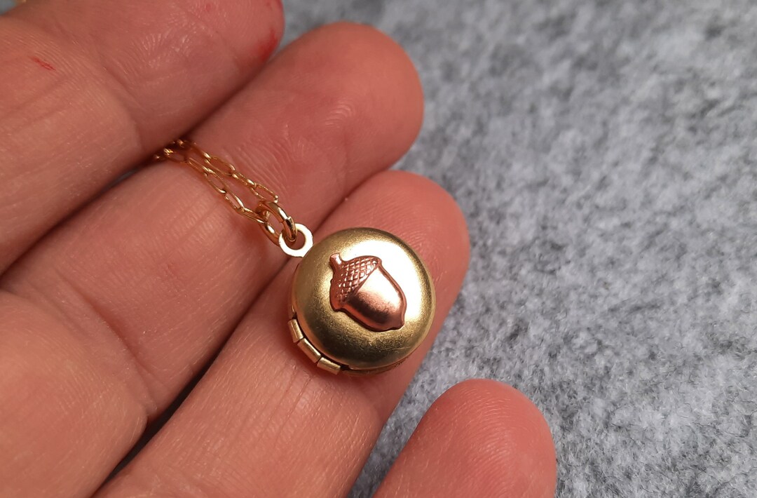 Acorn Locket Necklace. Raw Brass Locket. Vintage Locket. Tiny Copper ...