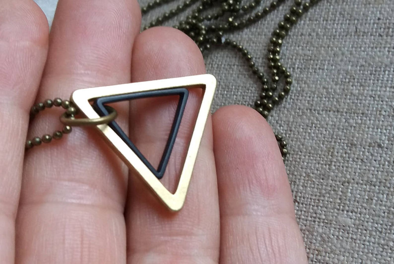 Brass Triangle Necklace. Double Triangle Necklace. Unisex - Etsy