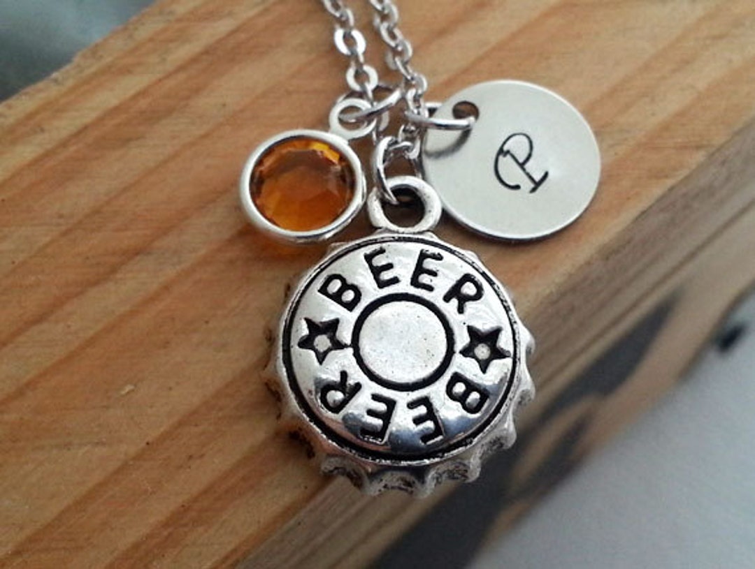 Beer Necklace. Beer Capsule Pendant. Silver Beer Charm. Personalized ...
