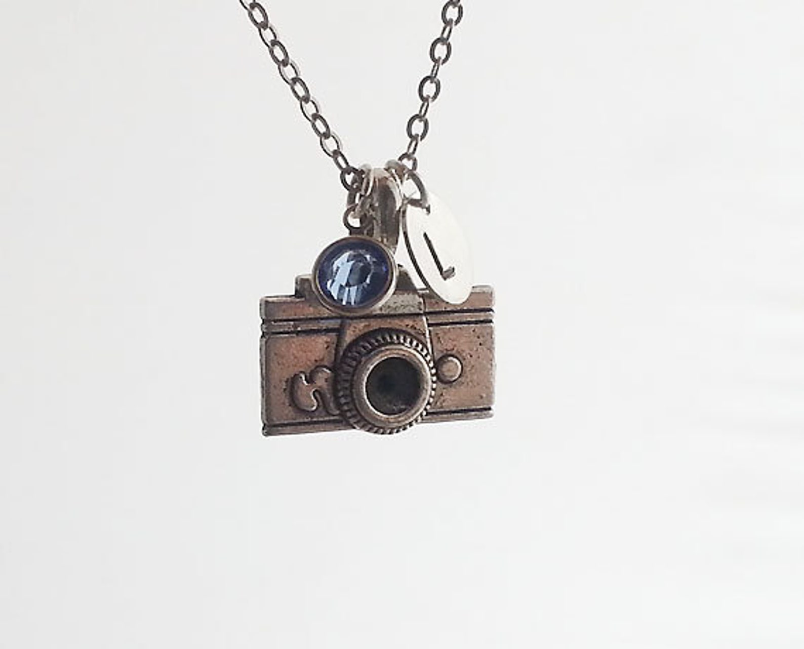 Initial Necklace. Silver Camera Necklace. Swarovski - Etsy