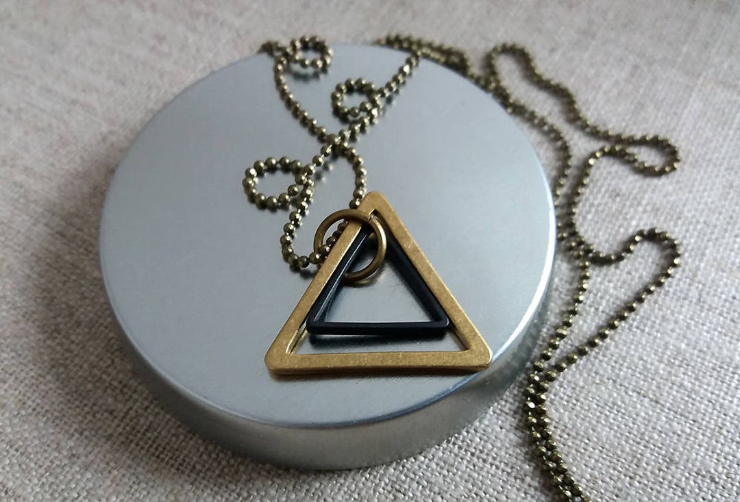 Brass Triangle Necklace. Double Triangle Necklace. Unisex Necklace ...