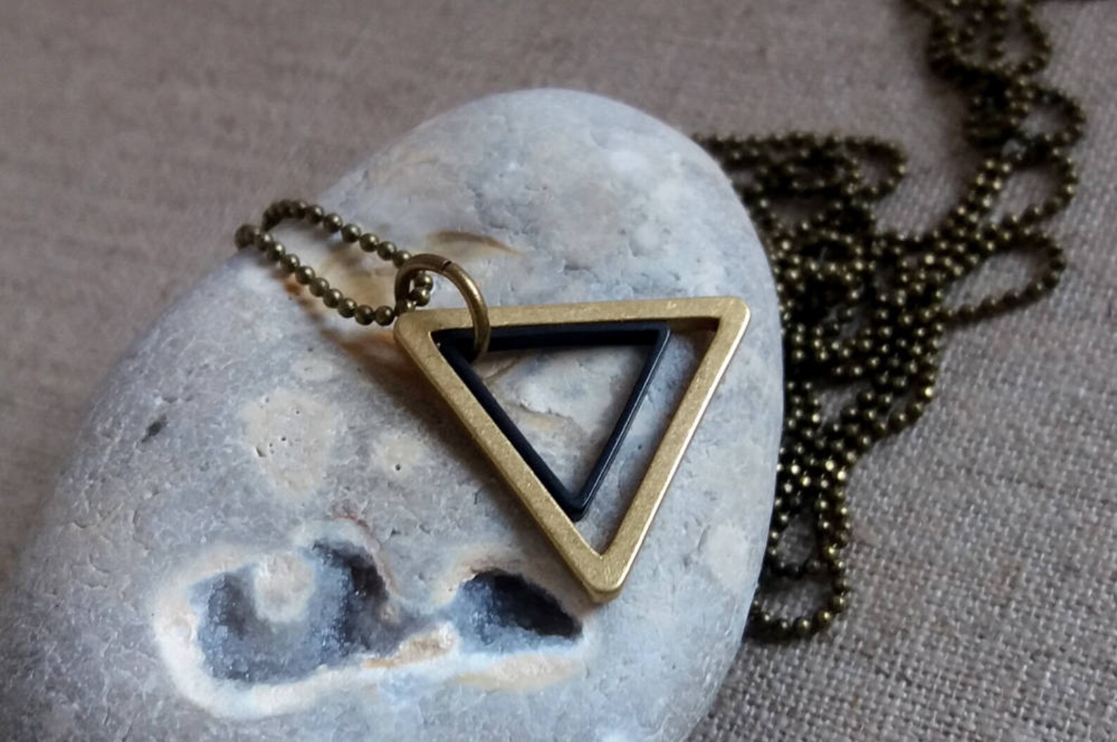 Brass Triangle Necklace. Double Triangle Necklace. Unisex - Etsy