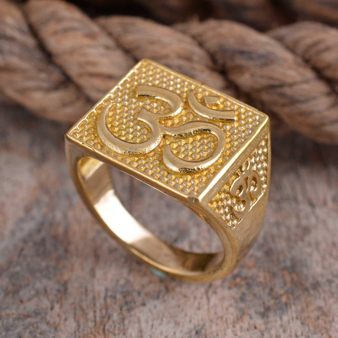 Gold Om Ring for Men, Hindu Spiritual Ring, Yoga Meditation Jewelry ...