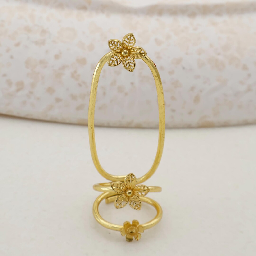 Gold Floral Ring Set, Adjustable Flower Ring, Vintage Gold Ring for ...