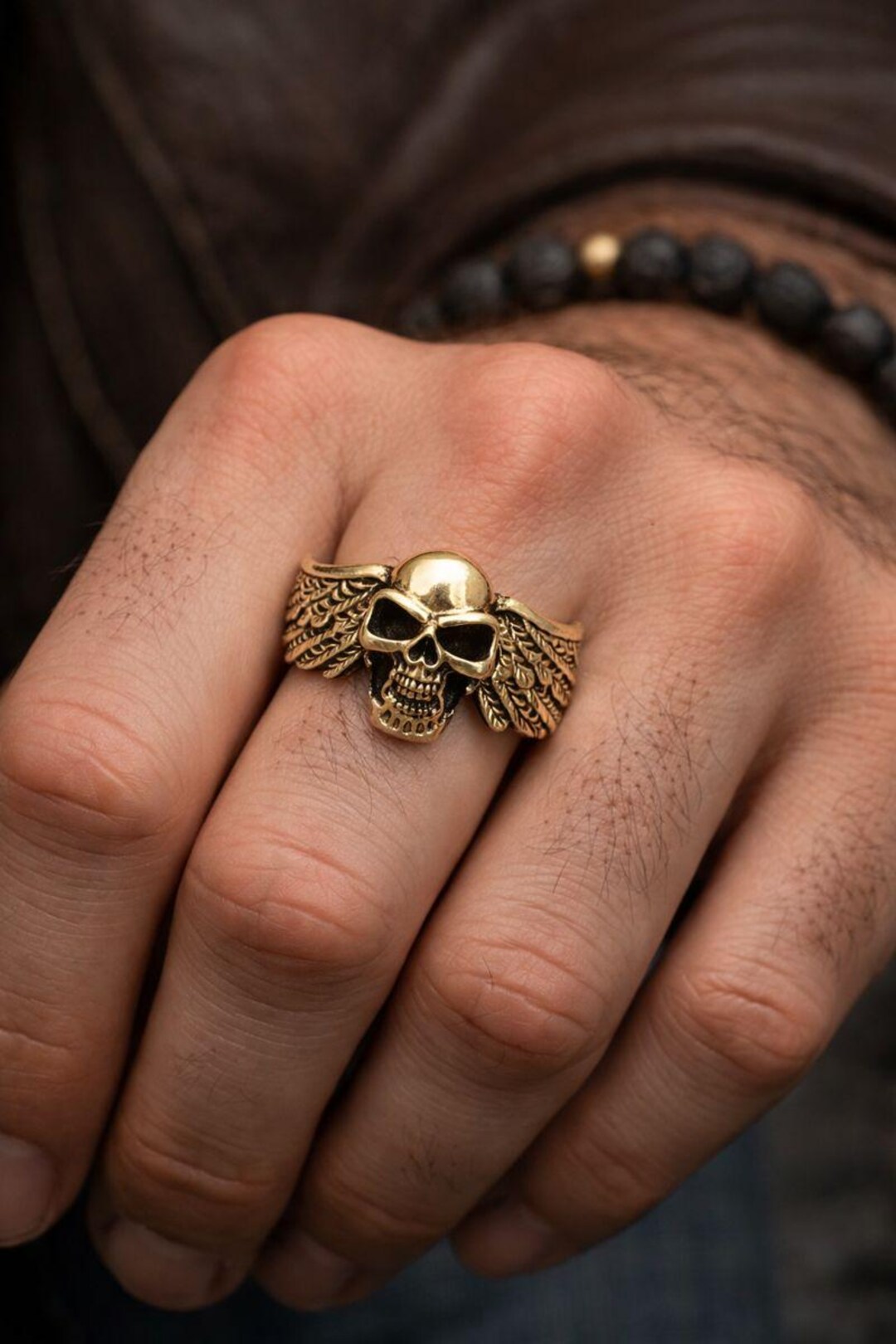 Gold Skull Wing Ring for Men, Gothic Biker Punk Ring, Vintage Skull ...