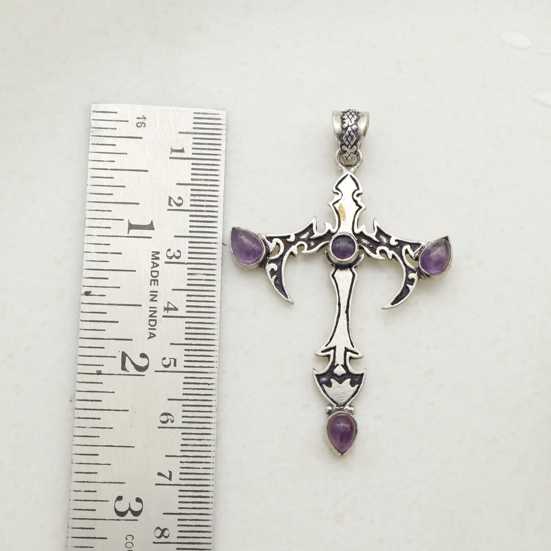 Gothic Sterling Silver Cross Pendant With Amethyst Stones • Vintage ...