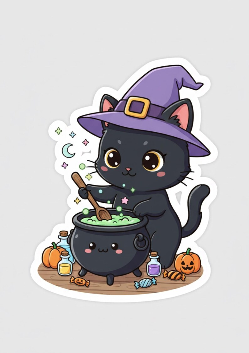 Halloween Cat Sticker Sheet: Witch Cats, Ghost Kitties, Pumpkin ...