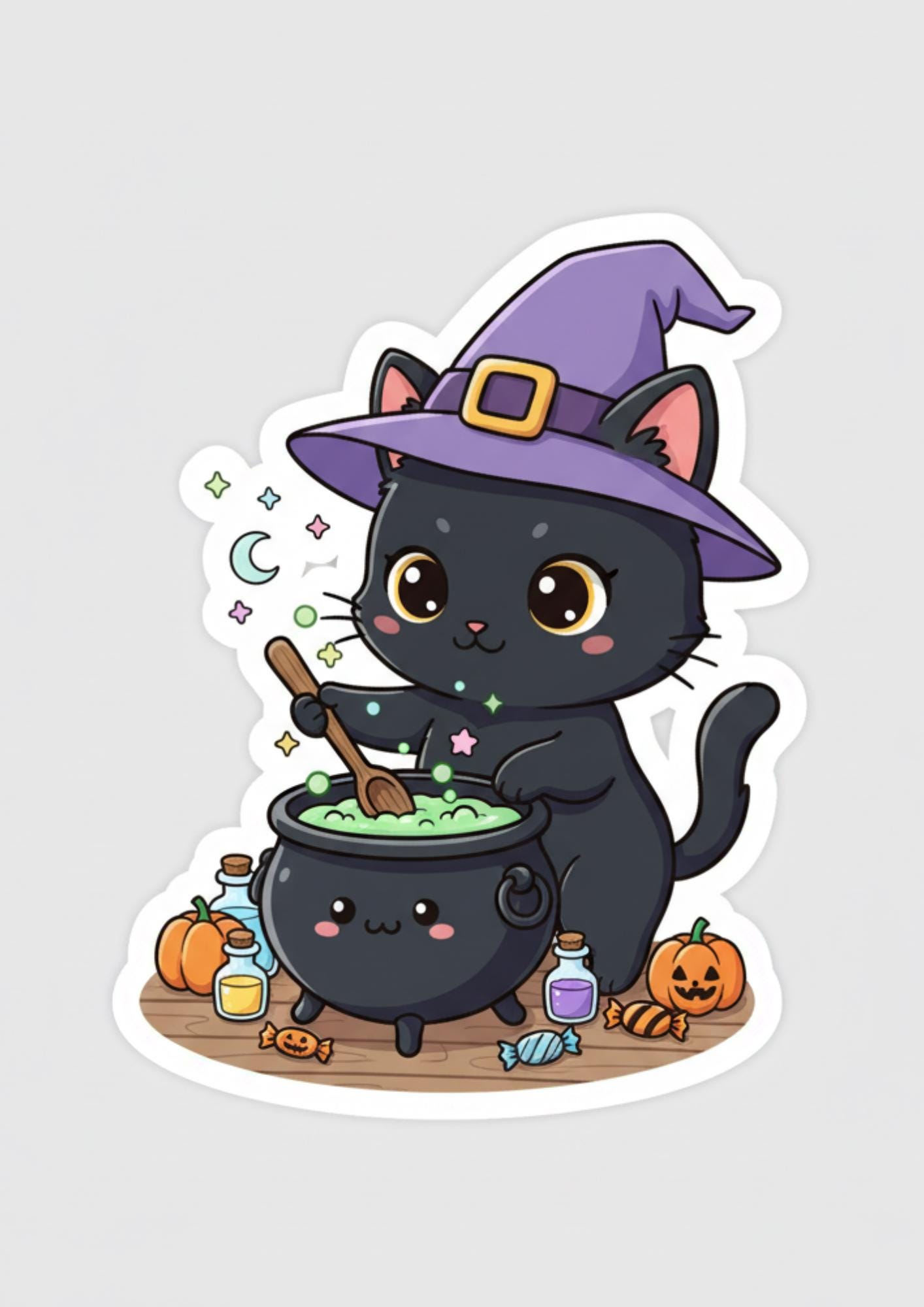 Halloween Cat Sticker Sheet: Witch Cats, Ghost Kitties, Pumpkin ...
