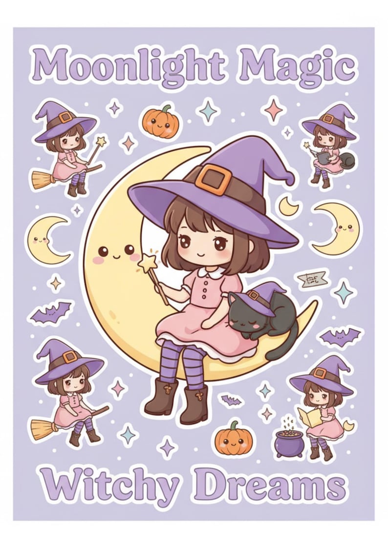 Halloween Cat Sticker Sheet: Witch Cats, Ghost Kitties, Pumpkin ...