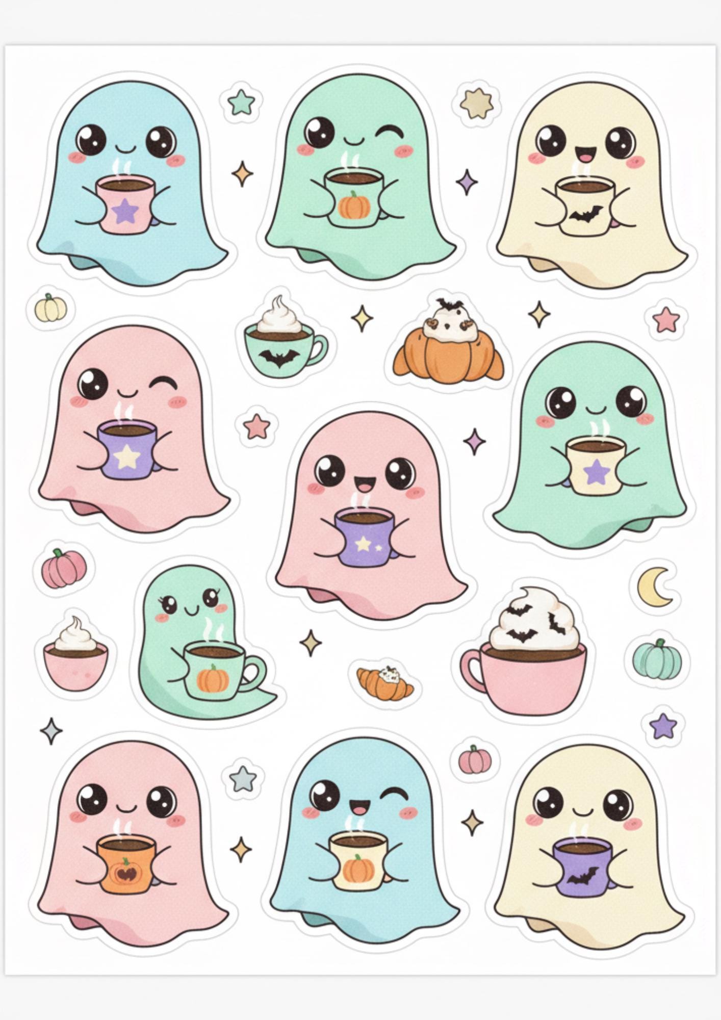 Halloween Cat Sticker Sheet: Witch Cats, Ghost Kitties, Pumpkin ...