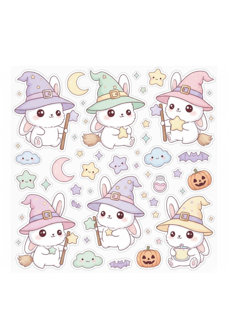 Halloween Cat Sticker Sheet: Witch Cats, Ghost Kitties, Pumpkin ...