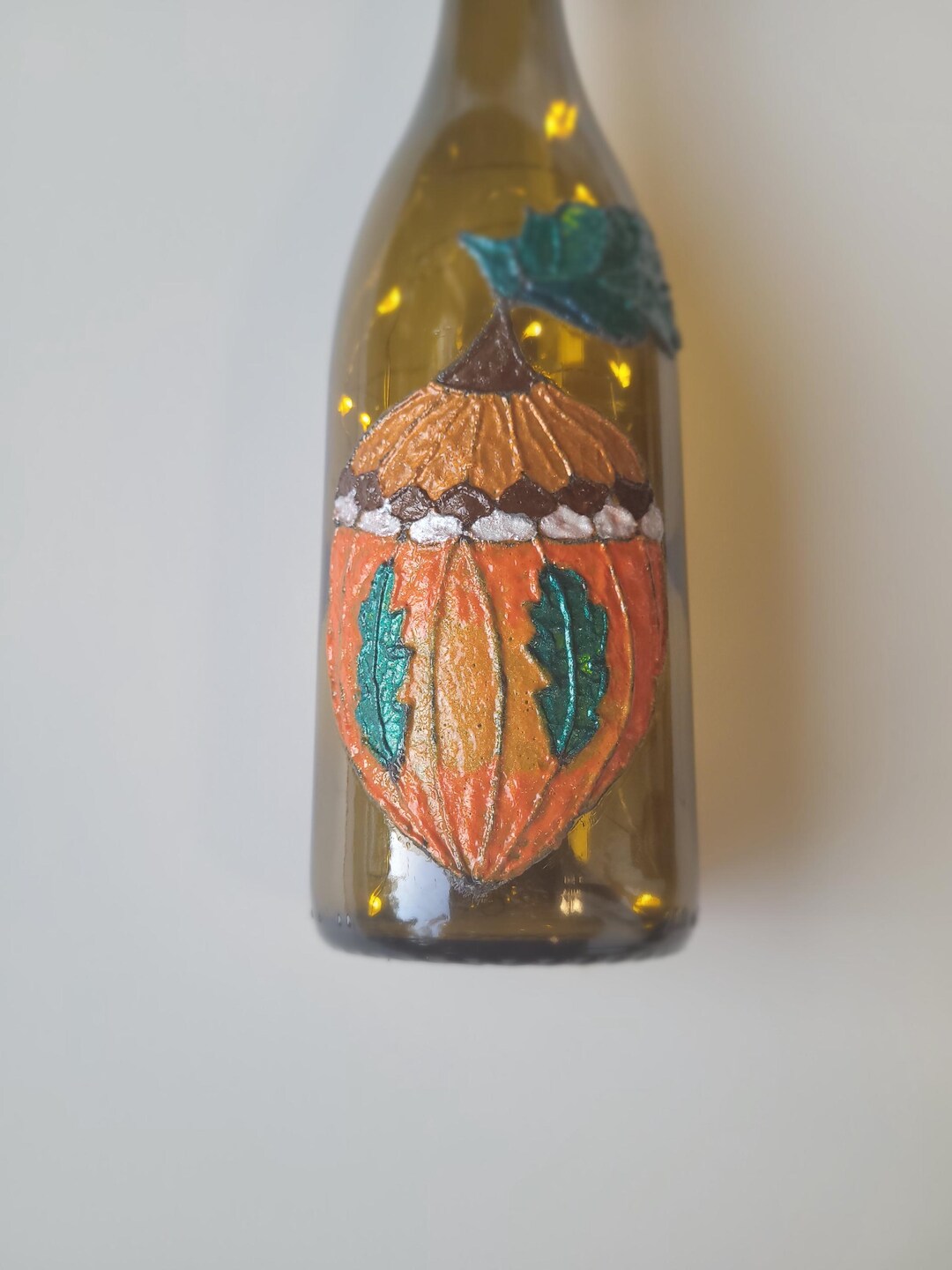 Upcycled Wine Bottle Lamp: Acorn & Oak Leaf Stained Glass Effect - Etsy