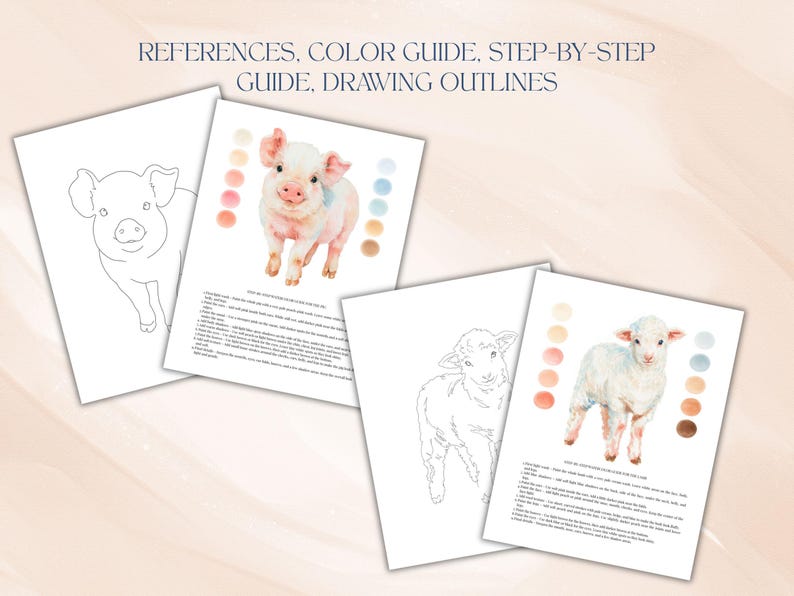 Farm Animals Watercolor Workbook Drawing Outline Painting DIY Art Kit ...