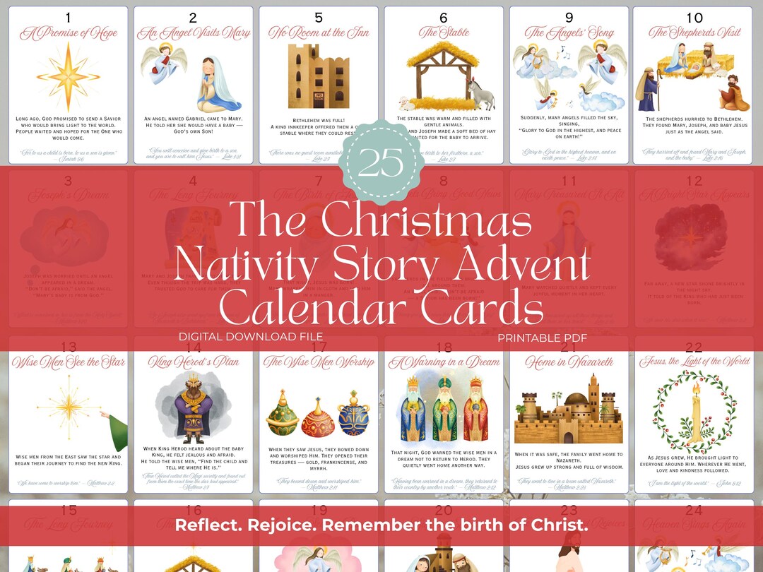Christmas Nativity Story Advent Calendar Cards 2025, Printable ...