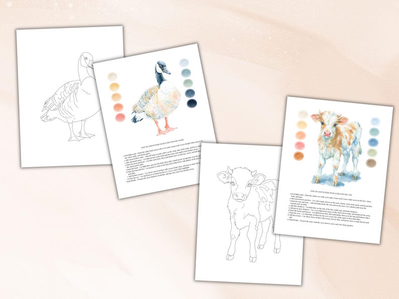 Farm Animals Watercolor Workbook Drawing Outline Painting DIY Art Kit ...