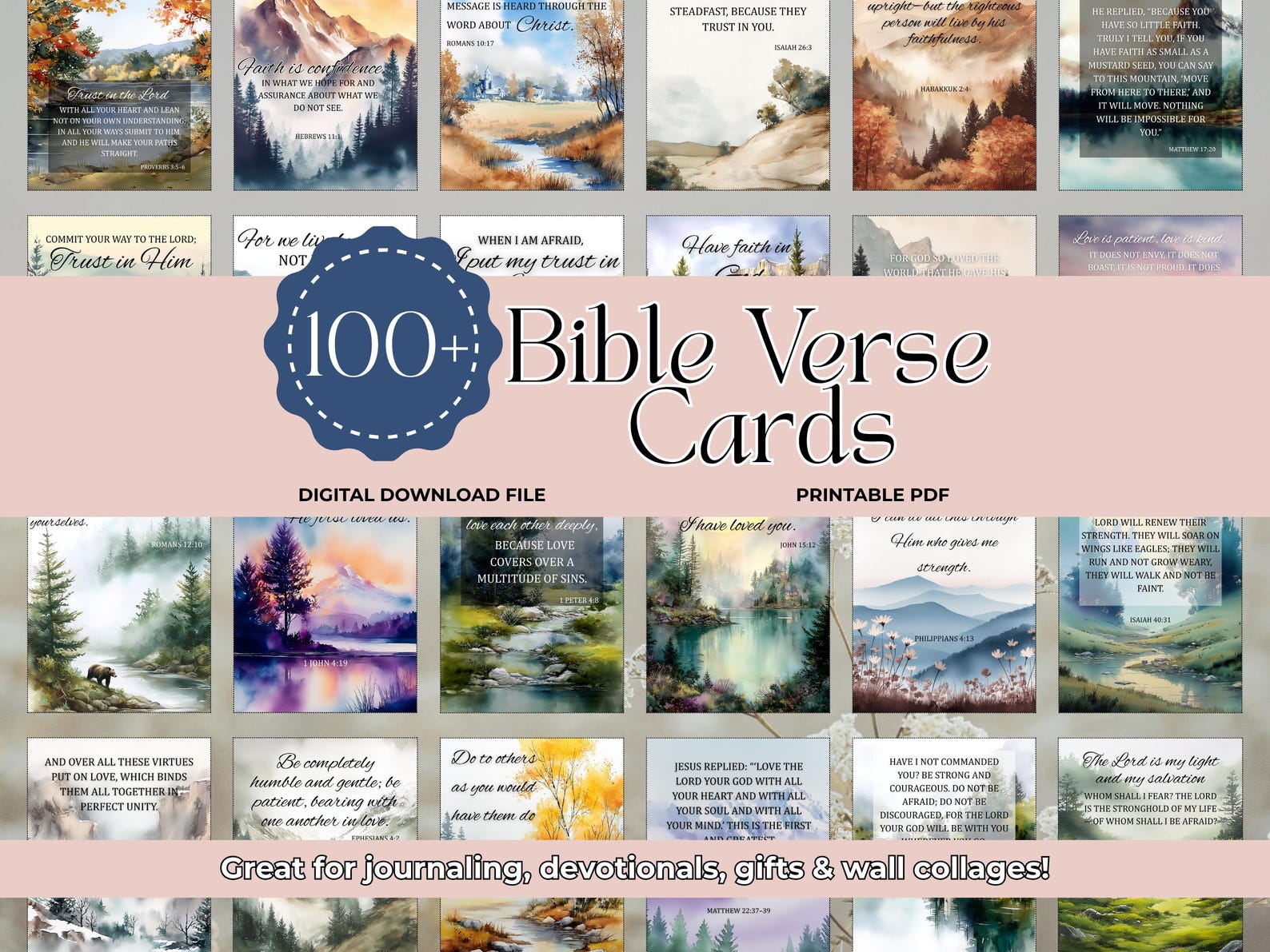 100+ Bible Verse Cards Watercolor Landscape Theme, Scripture Painting ...