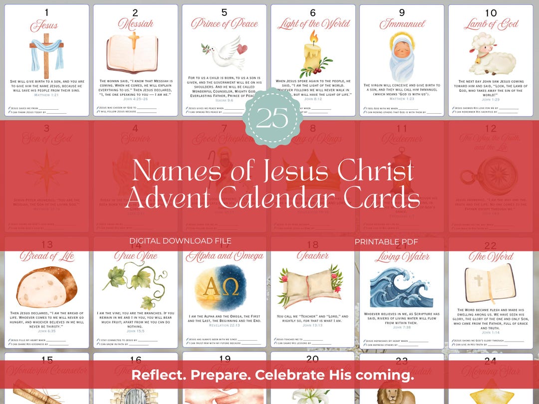 Names of Jesus Christ 2025 Advent Calendar Cards, Printable Christian ...