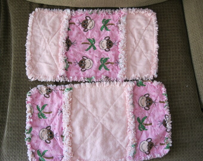 Girly Monkey Rag Quilt Burp Cloths, Flannel Burp Cloths, Spit Rags ...