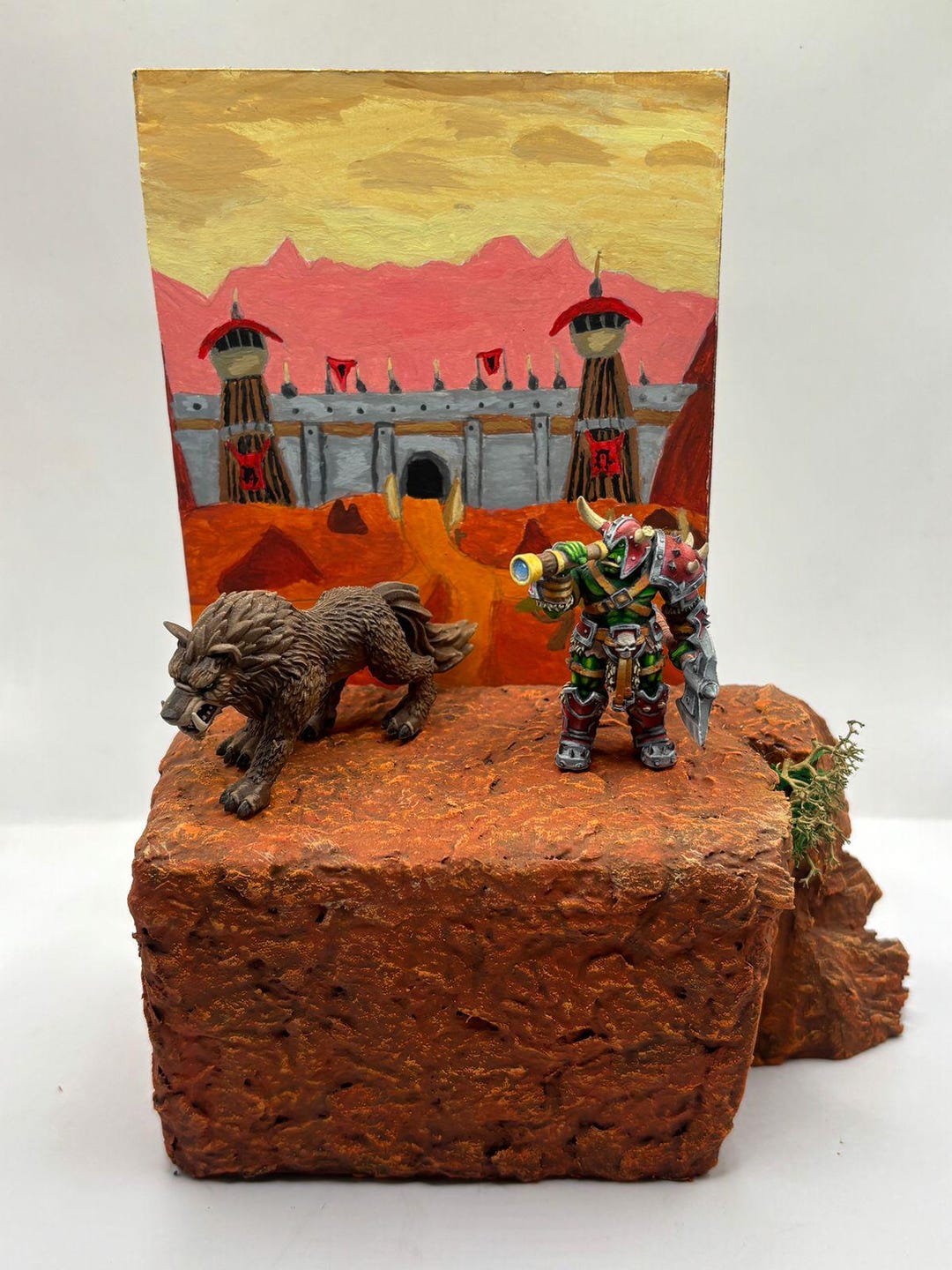Orc Warrior & Wolf Diorama – Hand-painted Fantasy Scene | Unique Art ...