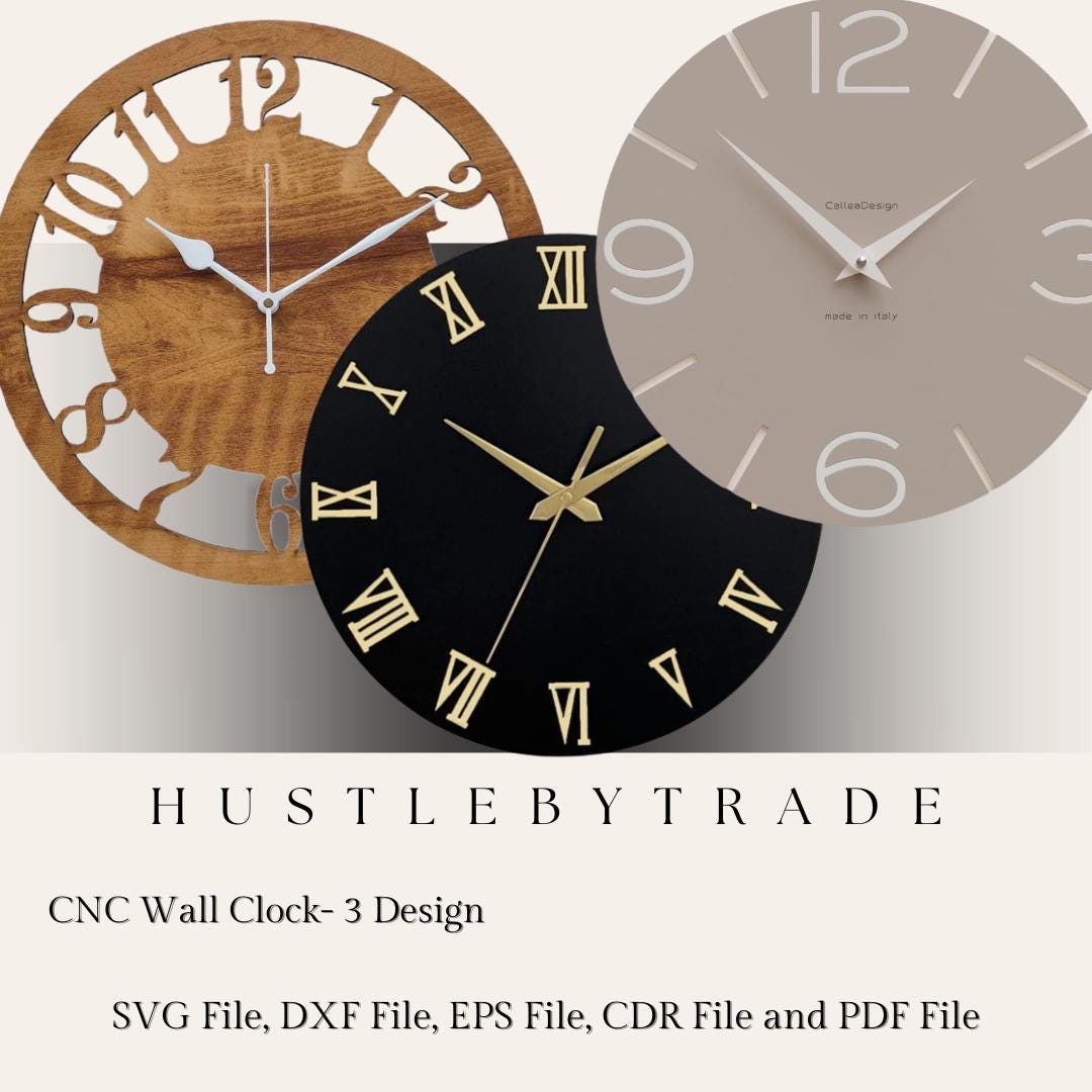 3 CNC Wall Clock Bundle | Modern Laser Cut Clock Templates | Roman and ...