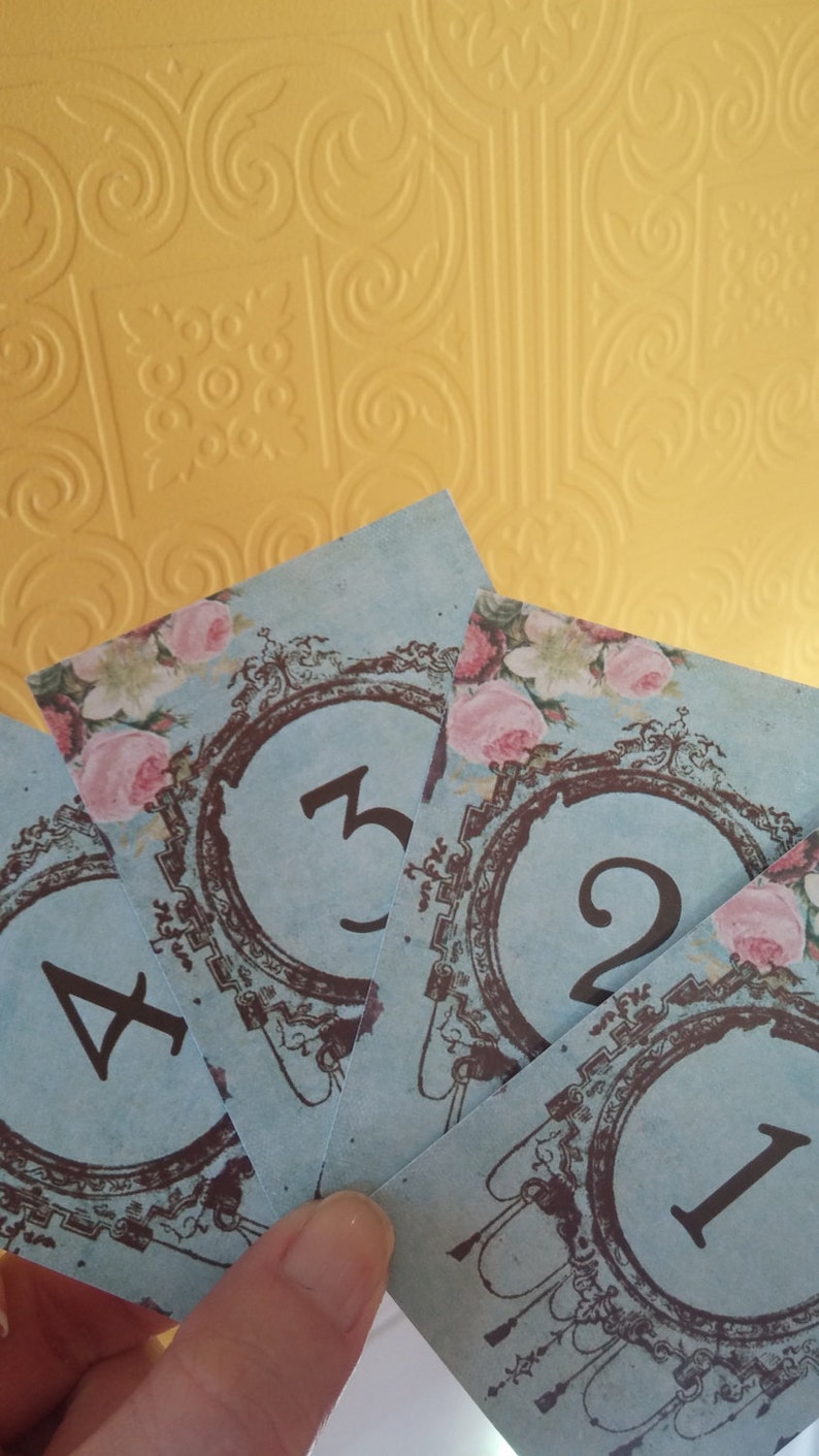 Turquoise Table Numbers Wedding Vintage Flowers Teal Cards Table ...