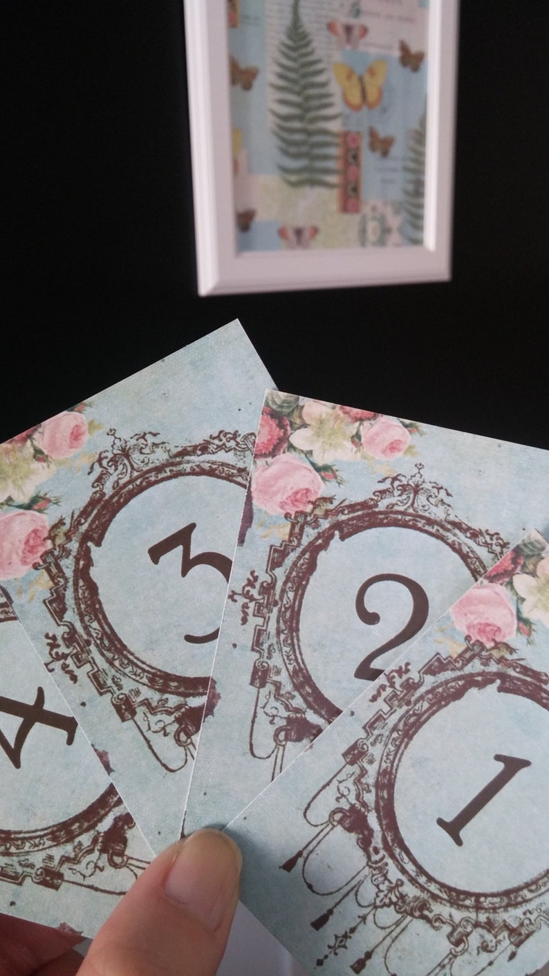 Turquoise Table Numbers Wedding Vintage Flowers Teal Cards Table ...