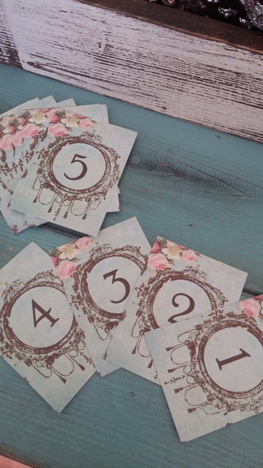 Turquoise Table Numbers Wedding Vintage Flowers Teal Cards Table ...