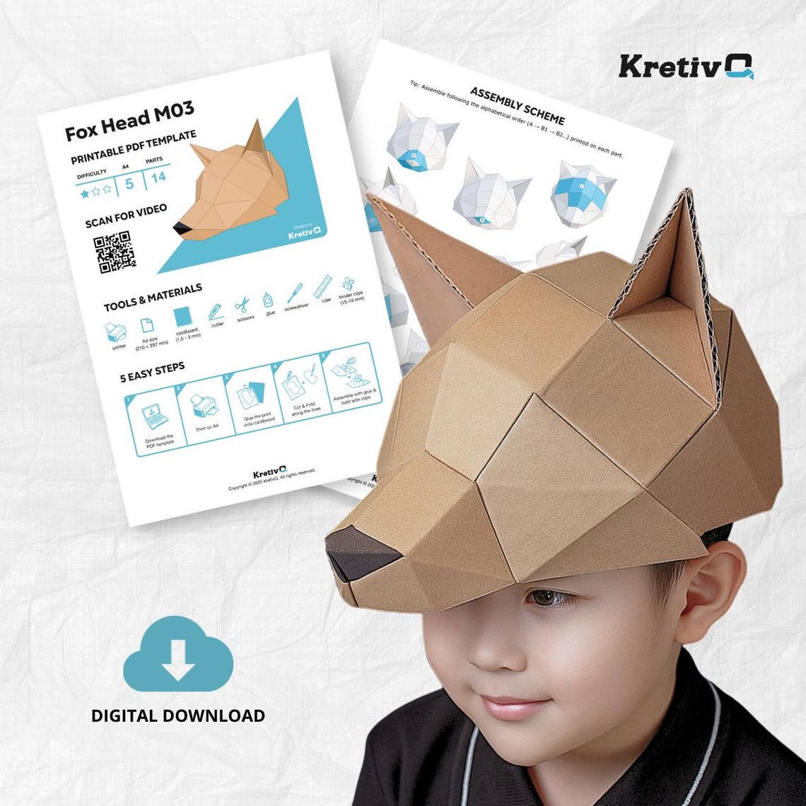 Fox Head Papercraft Template | DIY Cardboard Animal Mask Pattern - Etsy