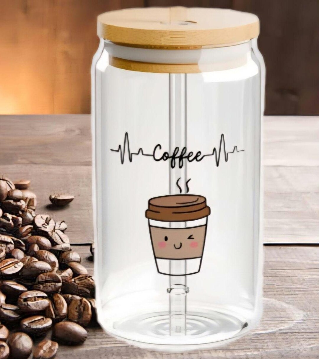 Coffee Sipper Glass: 16oz Tempered Glass Cup With Tritan Straw - Etsy