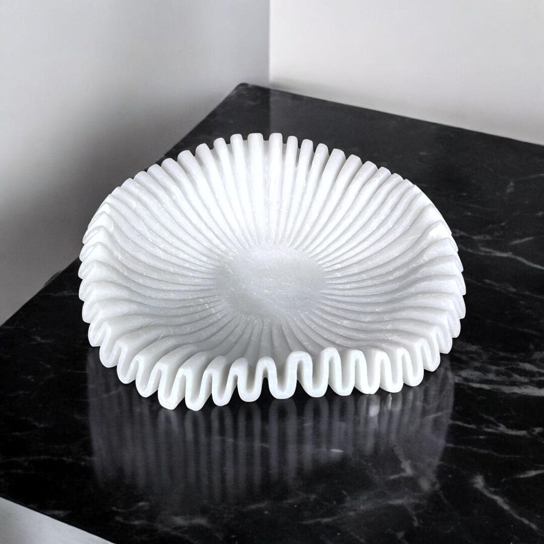 Handcrafted Marble Ruffle Bowl | Decorative Flower Bowl | Vintage Ring ...