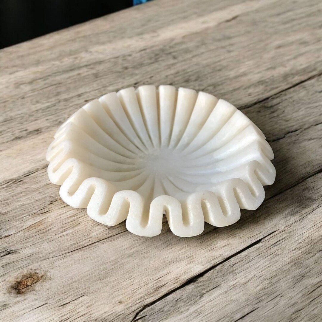 White Marble Ruffle Bowl | Wavy & Decorative Marble Bowl | Marble Key ...