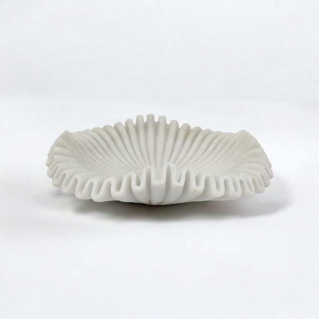 Handcrafted Marble Ruffle Bowl | Antique Scallop Bowl | Fruit Bowl ...