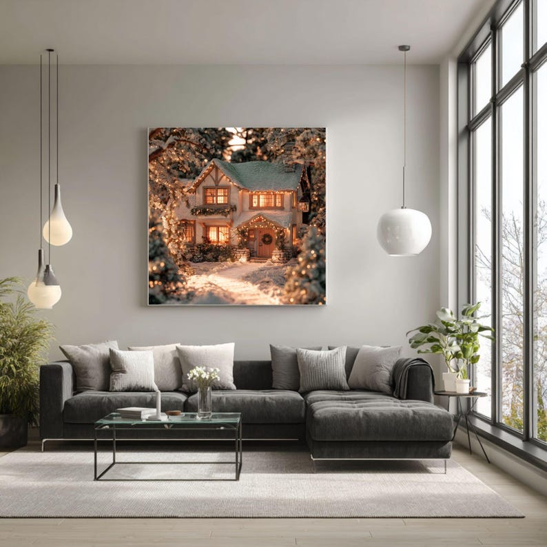 Christmas Tree Lights CANVAS Wall Art - Enchanting Snowy Winter Forest ...