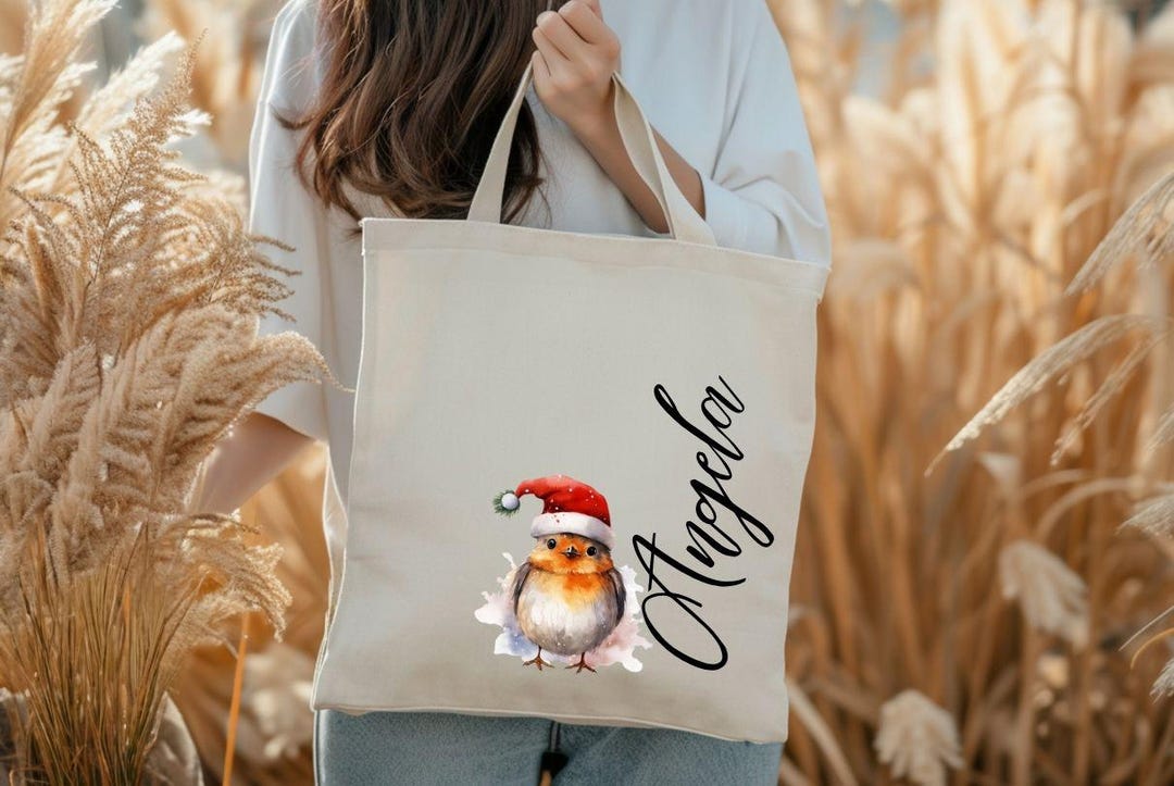 Personalised Tote Bag, Robin Gift, Christmas Gift for Her, Canvas Tote ...