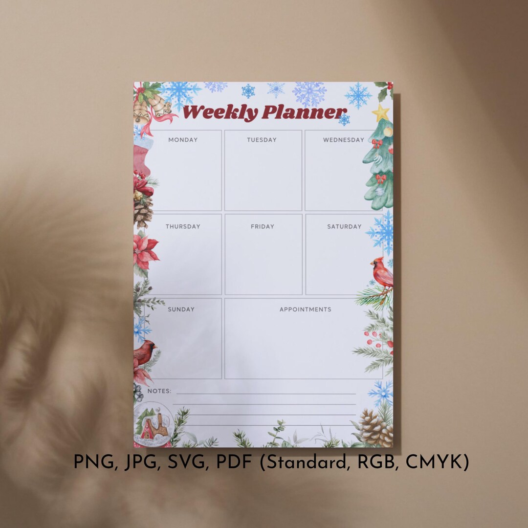 Winter Weekly Planner | Christmas Watercolor To-do List | A4 and US ...