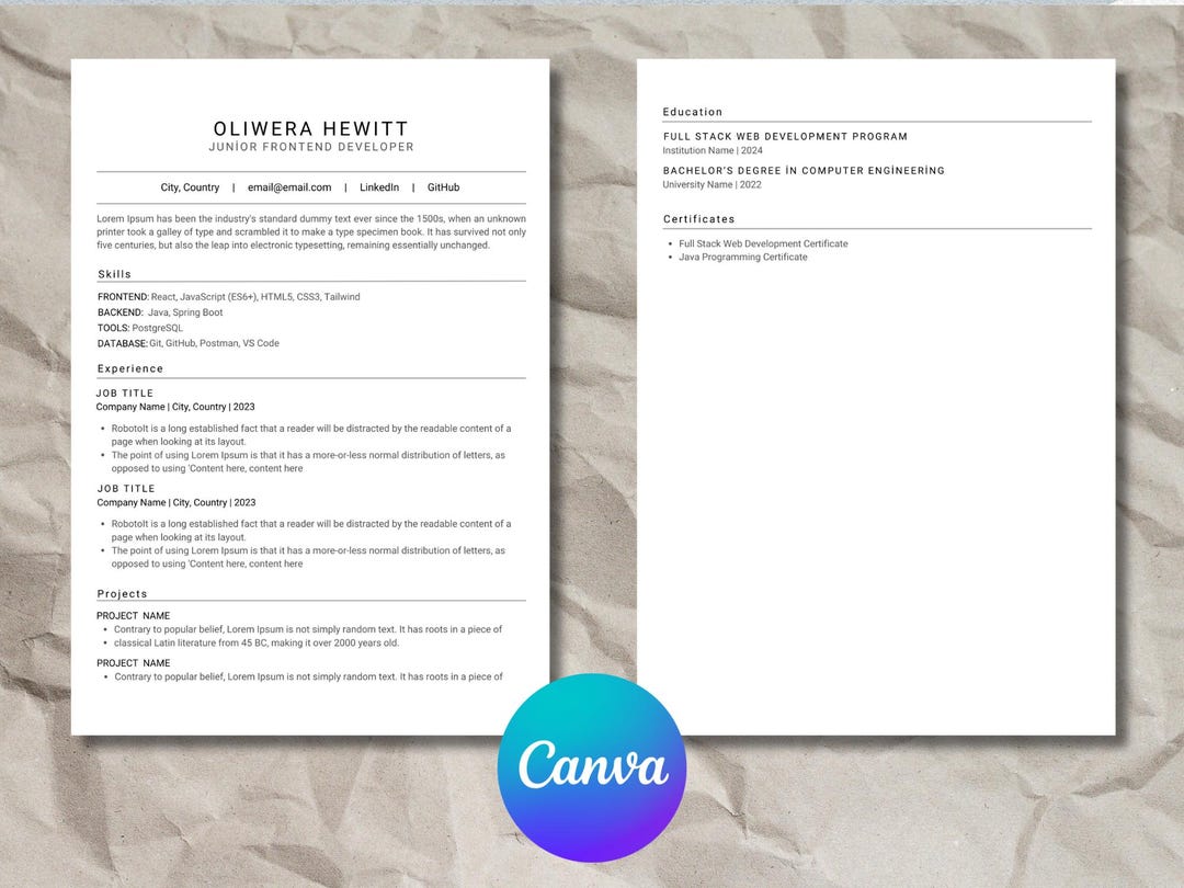 ATS Friendly Developer Resume Template | Junior Software Engineer CV ...