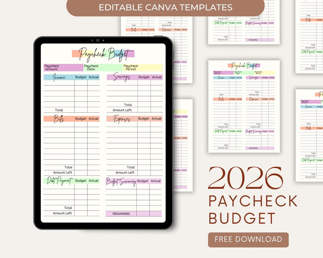 Paycheck Budget Template | Printable Budget Planner | Editable Canva ...