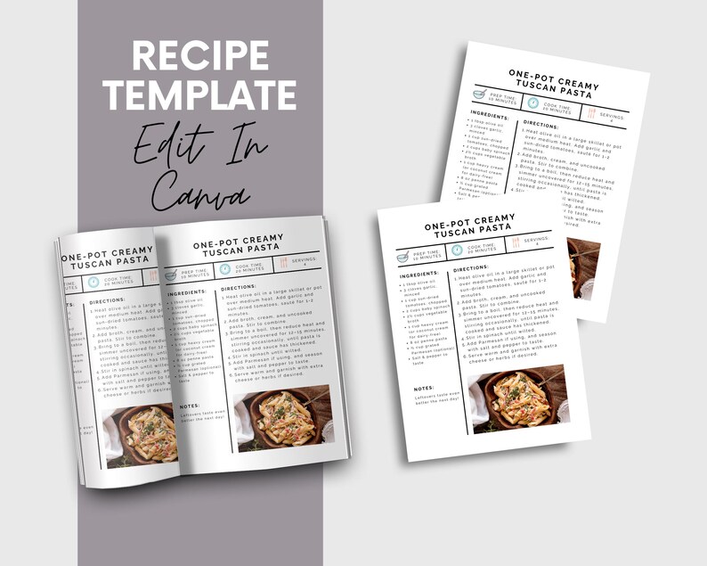 Printable Recipe Card Template: Minimalist Kitchen Organizer (digital ...