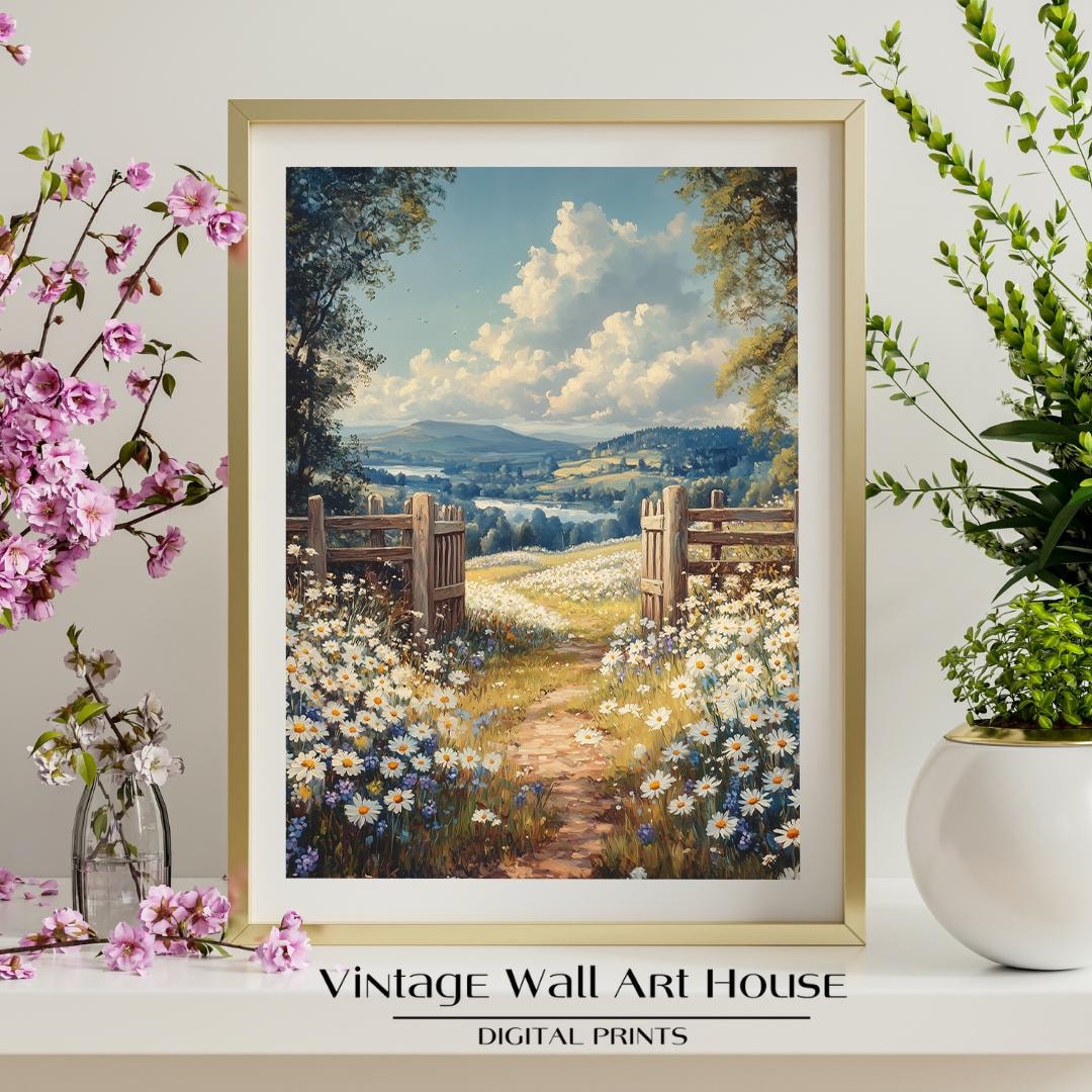 Cottagecore Pastoral Landscape Printable Art - Sunlit Meadow Path ...