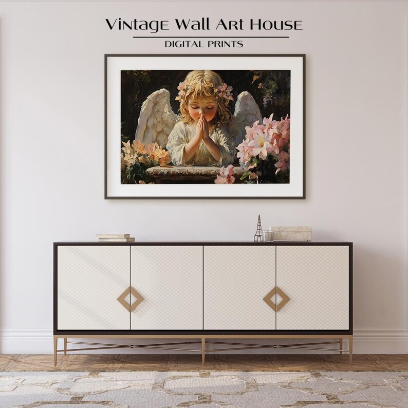 Vintage Cherubic Angel Print, Printable Classic Wall Art, Romantic ...