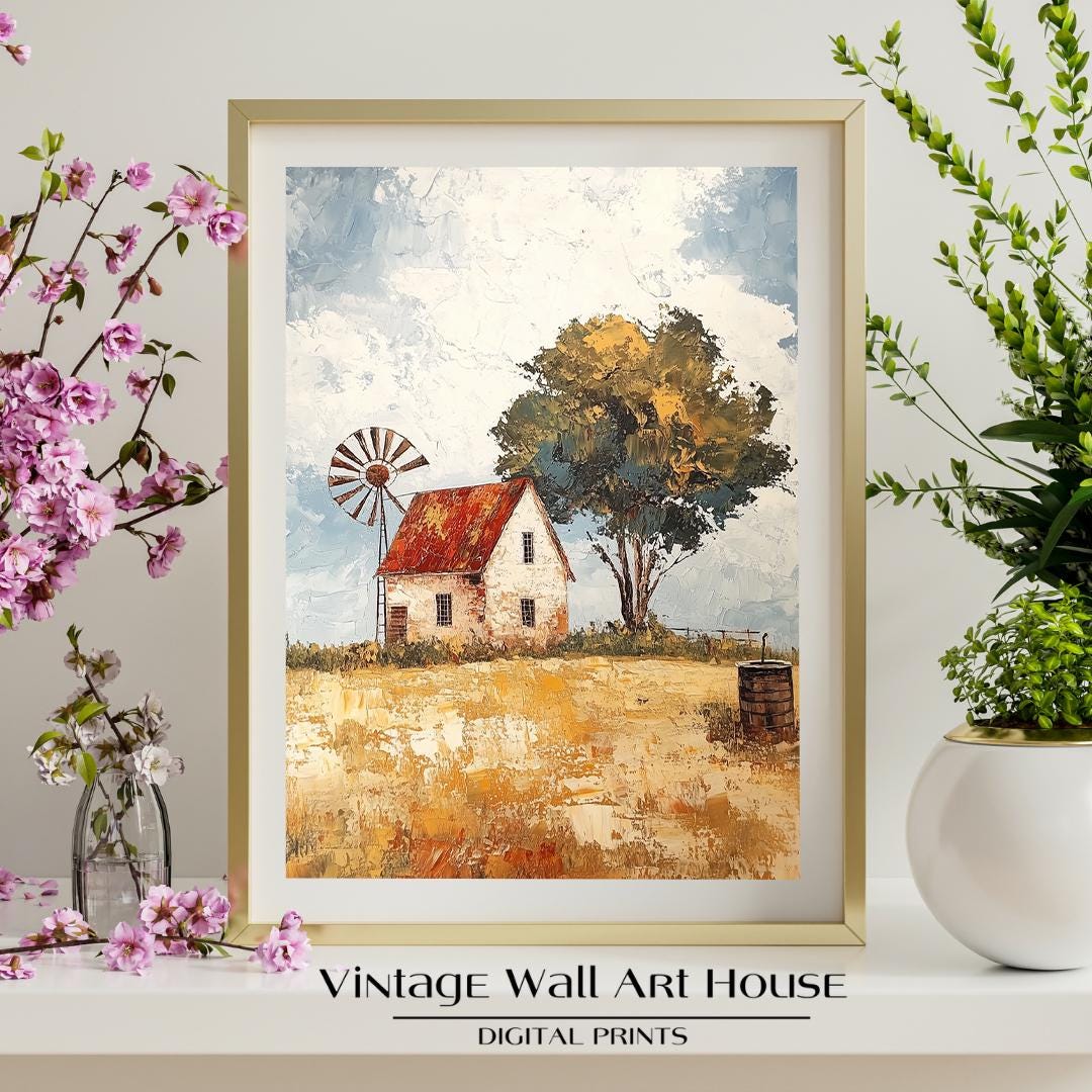 Rustic Farmhouse Printable Wall Art - Cozy Country Landscape, Vintage ...
